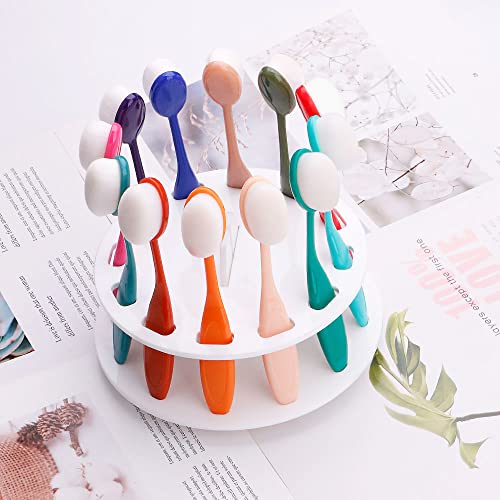 Yoseng 12 Hole Round Shape Drying Rack Storage Display Bracket Shelf Holder,Spinning Storage Caddy for Oval Ink Blending Brushes Blender（White）