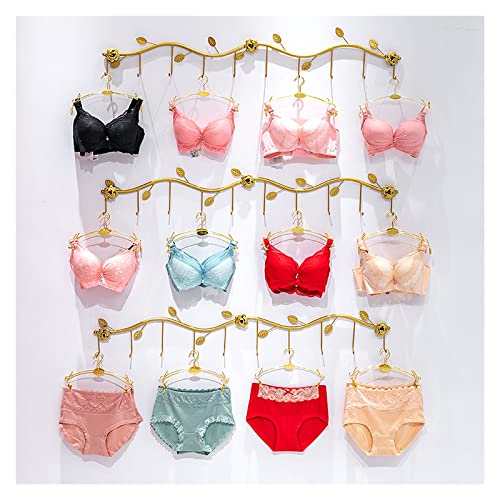 LZMZMQ Gold 3 Layer Bras/Panties Display Shelf, Wall Mounted Underwear Socks Camisole Storage Rack, Iron Frame, with 30 Hooks, for Retail Store