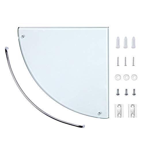 Vdomus Glass Corner Shelf for Bathroom, Tempered Glass Shelf with Rail, Stainless Steel Wall Mounted Corner Shower Shelf, Glass Shelf for Storing Seasoning Bottle/Brush/Shower/Gel/Soap/Shampoo