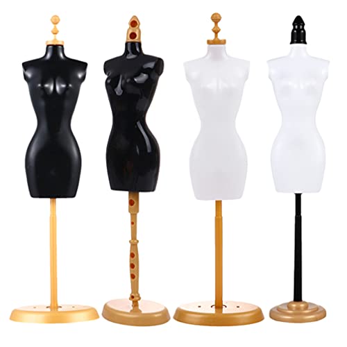 EXCEART Miniature Toys 4pcs Doll Dress Form Clothing Clothes Displaying Racks Mannequin Model Stands Girl Plastic Demountable Display Support Doll Accessories (White Black) Maniquin