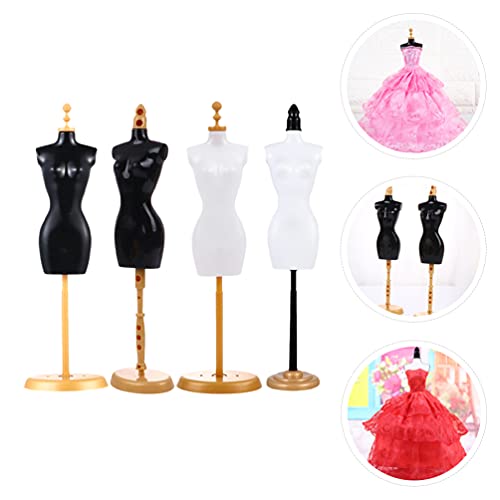 EXCEART Miniature Toys 4pcs Doll Dress Form Clothing Clothes Displaying Racks Mannequin Model Stands Girl Plastic Demountable Display Support Doll Accessories (White Black) Maniquin