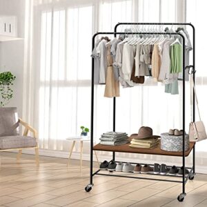 garment rack clothes racks for hanging clothes, portable rolling clothes hanger rack, freestanding clothes rack, multi-functional double rod clothing racks on wheels for bedroom, dressing room