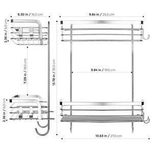 HASKO accessories Suction Cup Shower Caddy, Bath Shelf with Hooks, 2 Tier Wall Mounted Basket for Bathroom and Kitchen Storage, Adhesive 3M Stick Discs Included (Polished Stainless Steel SS304)