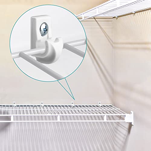 Wire Shelf Loop Clips 24 PCS Plastic Down Wall Clips for Wire Shelving Plastic Wall Closet Shelves Clips Screws and Expansion Tubes Included White