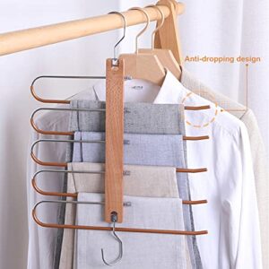 2 Pack Magic Pants Hangers, Space Saving Pant Hangers for Closet Organizer, Heavy Duty Wooden Trousers Hangers (Golden)