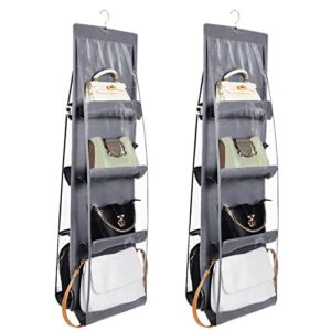 ceuku hanging handbag organizer 2 pcs hanging purse organizer with 8 easy access pockets dustproof hanging bag organizer for purse handbag, purse organizer for closet space saving grey 46” l x 13.8” w