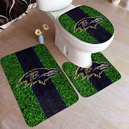 Baltimore Raven Bathroom Rugs and Mats Sets 3 Piece,American Football Design Non Slip U-Shaped Contour Toilet Mats, Bath Mat and Toilet Lid Cover for Tub Shower and Bath Room