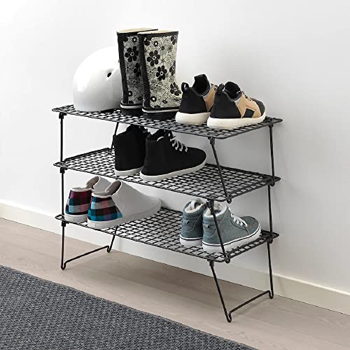 I-K-E-A GREJIG Foldable & Stackable Steel Shoe Rack Mesh Shelf Storage Organizer Stand 22 7/8x10 5/8x6 3/4 inches Black