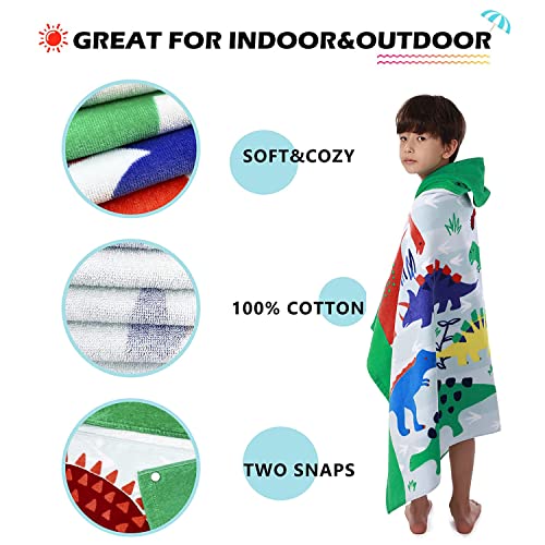 Prozebii Kids Hooded Beach Bath Towel 100% Cotton Super Soft Boys Girls Childrens Toddlers Swimming/Shower/Beach Towel, Oversize Size 50"x30" Dinosaur Pattern