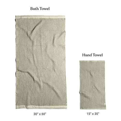 Happy Place 100% Organic Cotton Waffle Weave Hand Towels, Quick Dry and Ultra Absorbent, Premium Lightweight 15" x 30" Bathroom Hand Towels (Sage)