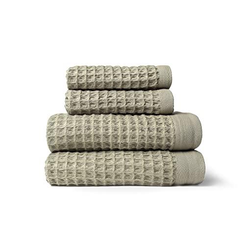 Happy Place 100% Organic Cotton Waffle Weave Hand Towels, Quick Dry and Ultra Absorbent, Premium Lightweight 15" x 30" Bathroom Hand Towels (Sage)