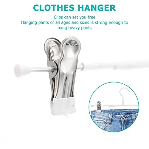 Hemoton Nonslip Hangers 10pcs Pant Hangers, Skirt Hangers with Clips Metal Trouser Clip Hangers for Heavy Duty Ultra Thin Space Saving (White) Tie Rack Hanger