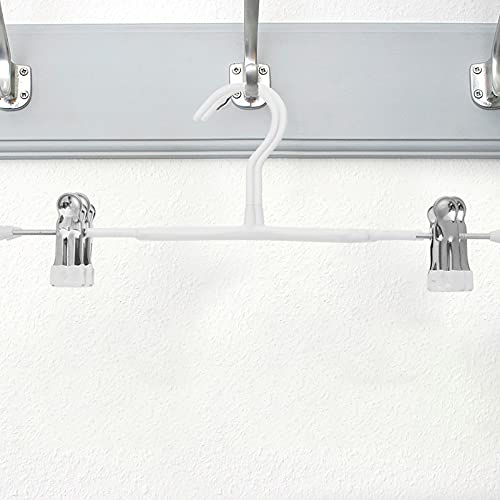 Hemoton Nonslip Hangers 10pcs Pant Hangers, Skirt Hangers with Clips Metal Trouser Clip Hangers for Heavy Duty Ultra Thin Space Saving (White) Tie Rack Hanger