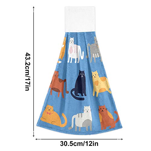 GOODOLD Hand Towel Carton Cats Hook & Loop Soft Hanging Tie Towels, Set of 2 Super Absorbent in Convenient for Kitchen and Bathroom, 12x17 Inch