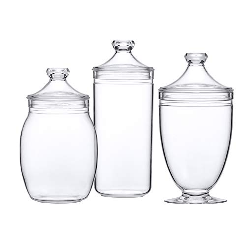 Amazing Abby - Adore - Acrylic Apothecary Jars (3-Piece Set), Plastic Jars with Lids, Bathroom Canisters, Vanity Organizers, Candy Buffet, Wedding Display, BPA-Free and Shatter-Proof