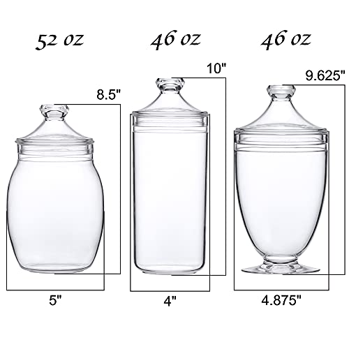 Amazing Abby - Adore - Acrylic Apothecary Jars (3-Piece Set), Plastic Jars with Lids, Bathroom Canisters, Vanity Organizers, Candy Buffet, Wedding Display, BPA-Free and Shatter-Proof