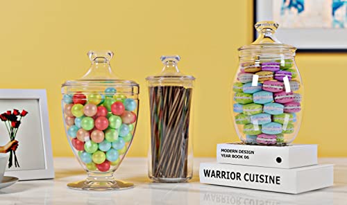 Amazing Abby - Adore - Acrylic Apothecary Jars (3-Piece Set), Plastic Jars with Lids, Bathroom Canisters, Vanity Organizers, Candy Buffet, Wedding Display, BPA-Free and Shatter-Proof