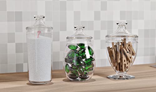 Amazing Abby - Adore - Acrylic Apothecary Jars (3-Piece Set), Plastic Jars with Lids, Bathroom Canisters, Vanity Organizers, Candy Buffet, Wedding Display, BPA-Free and Shatter-Proof