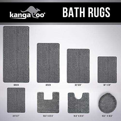 KANGAROO Luxury Chenille Bath Rug, Extra Soft and Absorbent Shaggy Bathroom Rugs, Machine Wash Mat, Strong Underside, Plush Carpet Mats for Kids Tub, Shower, Bathtub and Bath Room, 24x17, Gray