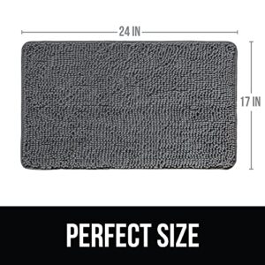 KANGAROO Luxury Chenille Bath Rug, Extra Soft and Absorbent Shaggy Bathroom Rugs, Machine Wash Mat, Strong Underside, Plush Carpet Mats for Kids Tub, Shower, Bathtub and Bath Room, 24x17, Gray