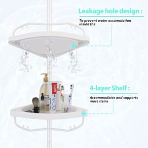 Sempicad Corner Shower Caddy,Rustproof Tension Shower Caddy with 4 ABS Baskets,Shower Storage Shelf with 56 to 125 Inch Adjustable Stainless Pole for Bathroom White