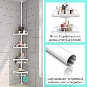 Sempicad Corner Shower Caddy,Rustproof Tension Shower Caddy with 4 ABS Baskets,Shower Storage Shelf with 56 to 125 Inch Adjustable Stainless Pole for Bathroom White