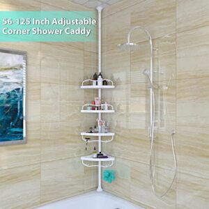 Sempicad Corner Shower Caddy,Rustproof Tension Shower Caddy with 4 ABS Baskets,Shower Storage Shelf with 56 to 125 Inch Adjustable Stainless Pole for Bathroom White