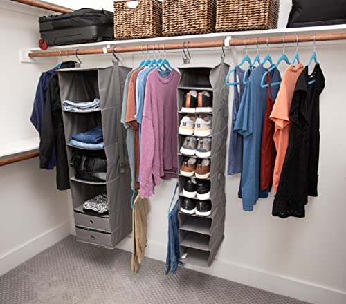 BIRDROCK HOME 5pc Hanging Closet Organizer System with Storage Shelves - Grey - Shoe Clothing Organization - Great for College Dorms or Kid Bedrooms Nursery