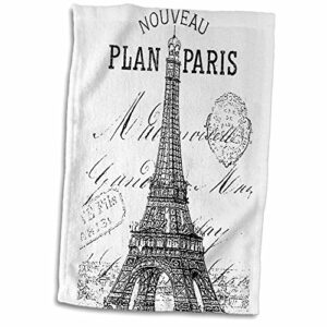 3D Rose Nouveau Paris Vintage Eiffel Tower Hand/Sports Towel, 15 x 22