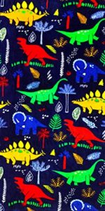 yifontin beach towel for kids, velour blanket throw 24x48 inches 100% cotton for bath swim camping, dinosaur.