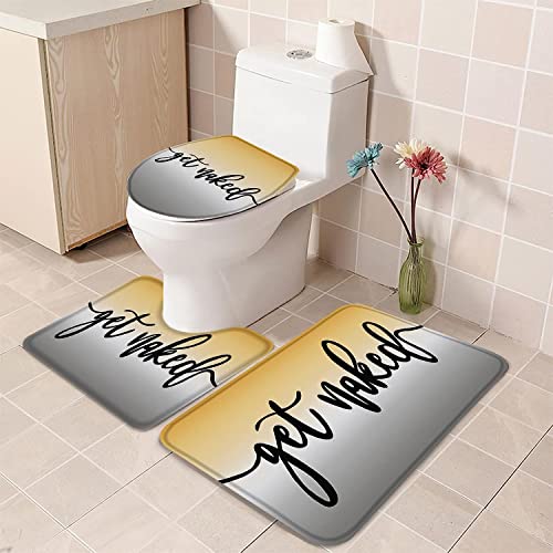 Fashion 3 Piece Bath Rugs Set Get-Naked Ombre Summer Yellow Abstract Oil Paint Art Non Slip Ultra Soft Bathroom Accessories Mats, U Shape Mat and Toilet Lid Cover Mat Bath Mats