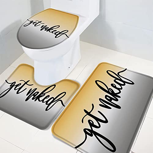 Fashion 3 Piece Bath Rugs Set Get-Naked Ombre Summer Yellow Abstract Oil Paint Art Non Slip Ultra Soft Bathroom Accessories Mats, U Shape Mat and Toilet Lid Cover Mat Bath Mats