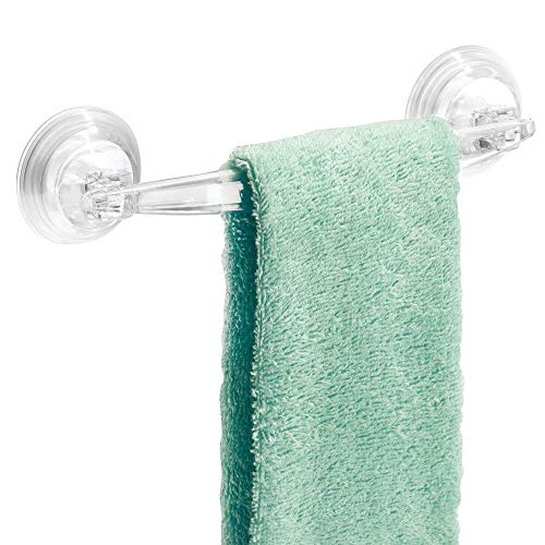 iDesign 52620 Plastic Power Lock Suction Towel Bar, Holder for Bathroom, Kitchen, Laundry Room, Mudroom, 11.2" x 5.65" x 2.35", Clear