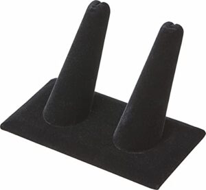 plymor black velvet ring finger display, double on rectangular base, 3.625" w x 2.125" d x 2.25" h