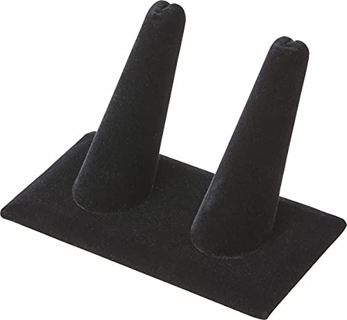 Plymor Black Velvet Ring Finger Display, Double on Rectangular Base, 3.625" W x 2.125" D x 2.25" H