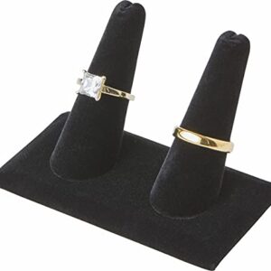 Plymor Black Velvet Ring Finger Display, Double on Rectangular Base, 3.625" W x 2.125" D x 2.25" H