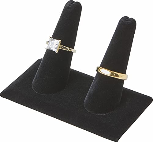 Plymor Black Velvet Ring Finger Display, Double on Rectangular Base, 3.625" W x 2.125" D x 2.25" H