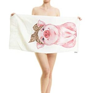 oFloral Pig Hand Towels Cotton Washcloths,Farm Animal Funny Cute Piggy Wearing Leopard Bandana Pink Super-Absorbent Soft Towels for Bath/Yoga/Golf/Hair Towel for Men/Women/Girl/Boys 15X30 Inch