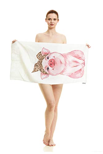 oFloral Pig Hand Towels Cotton Washcloths,Farm Animal Funny Cute Piggy Wearing Leopard Bandana Pink Super-Absorbent Soft Towels for Bath/Yoga/Golf/Hair Towel for Men/Women/Girl/Boys 15X30 Inch