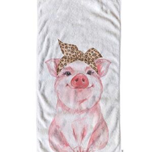 oFloral Pig Hand Towels Cotton Washcloths,Farm Animal Funny Cute Piggy Wearing Leopard Bandana Pink Super-Absorbent Soft Towels for Bath/Yoga/Golf/Hair Towel for Men/Women/Girl/Boys 15X30 Inch