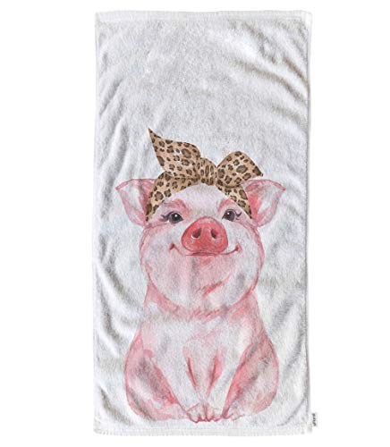 oFloral Pig Hand Towels Cotton Washcloths,Farm Animal Funny Cute Piggy Wearing Leopard Bandana Pink Super-Absorbent Soft Towels for Bath/Yoga/Golf/Hair Towel for Men/Women/Girl/Boys 15X30 Inch