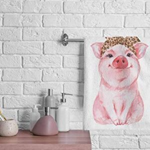 oFloral Pig Hand Towels Cotton Washcloths,Farm Animal Funny Cute Piggy Wearing Leopard Bandana Pink Super-Absorbent Soft Towels for Bath/Yoga/Golf/Hair Towel for Men/Women/Girl/Boys 15X30 Inch