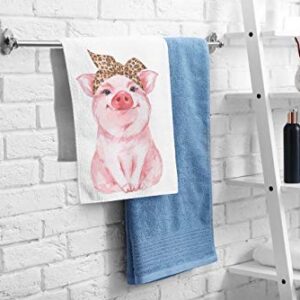 oFloral Pig Hand Towels Cotton Washcloths,Farm Animal Funny Cute Piggy Wearing Leopard Bandana Pink Super-Absorbent Soft Towels for Bath/Yoga/Golf/Hair Towel for Men/Women/Girl/Boys 15X30 Inch