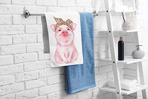 oFloral Pig Hand Towels Cotton Washcloths,Farm Animal Funny Cute Piggy Wearing Leopard Bandana Pink Super-Absorbent Soft Towels for Bath/Yoga/Golf/Hair Towel for Men/Women/Girl/Boys 15X30 Inch