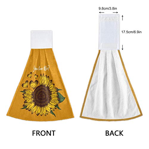 Cute Spring Sunflower Microfiber Hanging Kitchen Towels 2 Pack Rustic Valentine Quotes Floral Soft Hand Towel with Loop for Bathroom Kitchen Powder Room Oven Absorbent Washcloth