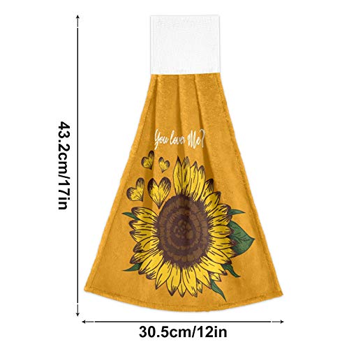 Cute Spring Sunflower Microfiber Hanging Kitchen Towels 2 Pack Rustic Valentine Quotes Floral Soft Hand Towel with Loop for Bathroom Kitchen Powder Room Oven Absorbent Washcloth