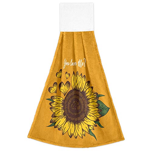 Cute Spring Sunflower Microfiber Hanging Kitchen Towels 2 Pack Rustic Valentine Quotes Floral Soft Hand Towel with Loop for Bathroom Kitchen Powder Room Oven Absorbent Washcloth