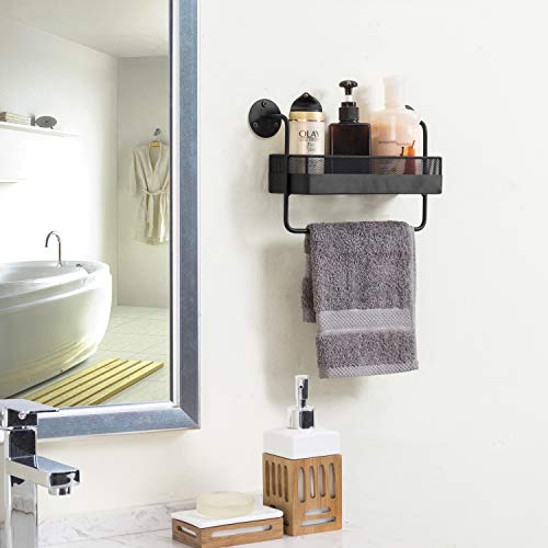 MyGift Wall Mounted Metal Bathroom Storage Shelf, Bath Accessories Toiletries Basket with Hand Towel Bar Rack