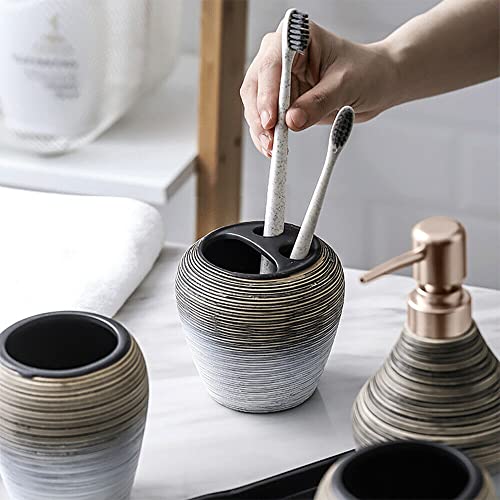 5 Piece Textured Ceramic Bathroom Accessory Set Includes Soap Dish, Lotion Dispenser, Toothbrush Holder and Gargle Cup +Tray Set 5Pcs Bathroom Accessories