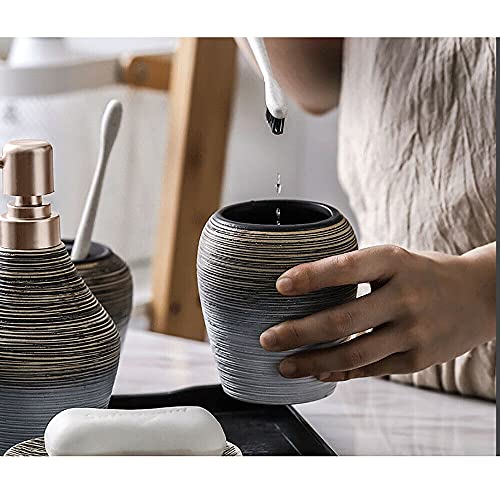 5 Piece Textured Ceramic Bathroom Accessory Set Includes Soap Dish, Lotion Dispenser, Toothbrush Holder and Gargle Cup +Tray Set 5Pcs Bathroom Accessories